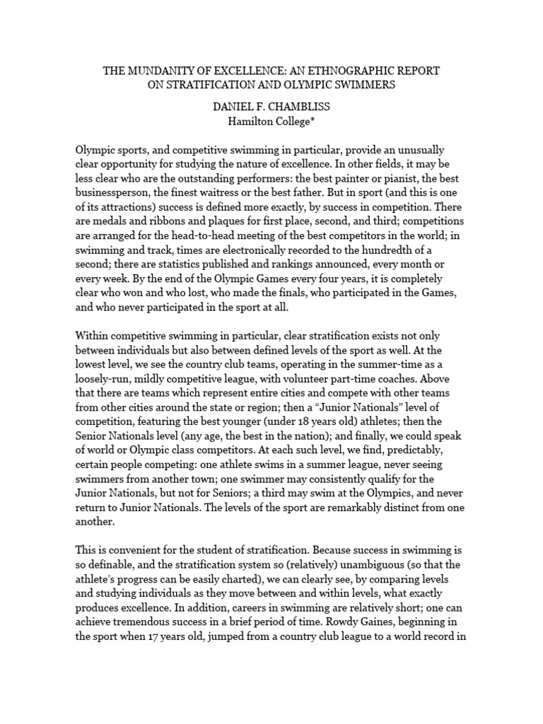 The Mundanity of Excellence - Daniel F Chambliss | PDF | Swimming ...