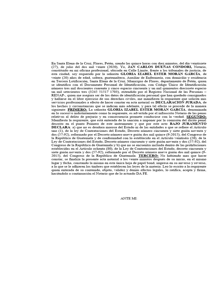 Acta Notarial de Excluido El Art. 80 Gloria Izabel Ester Moran Garcia ...