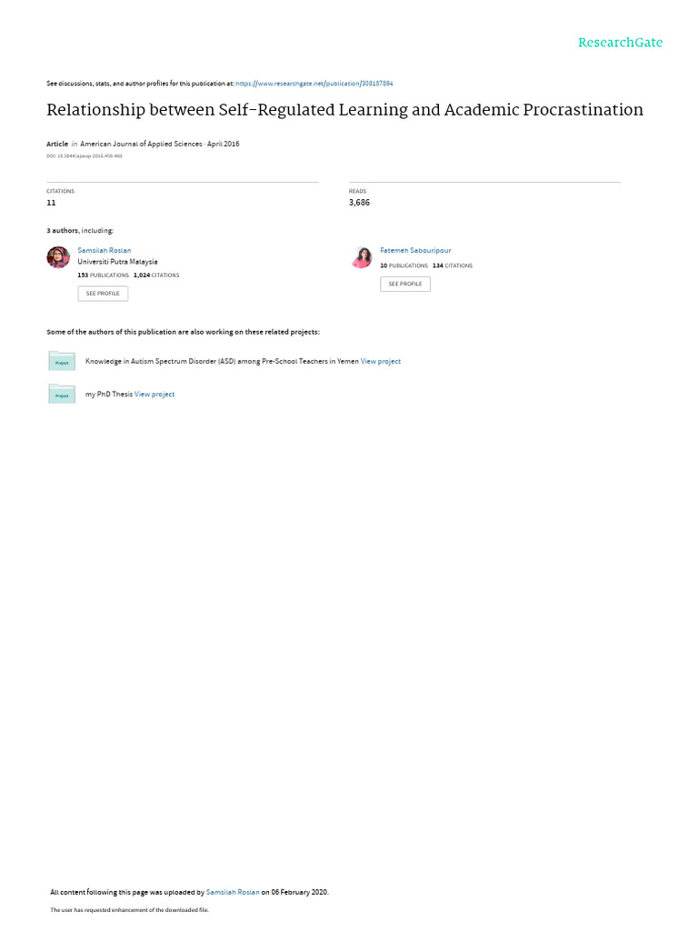 Relationship Between Self-Regulated Learning and A | PDF | Professional Skills | Procrastination