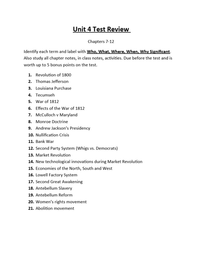 APUSH Unit 4 Test Review | PDF