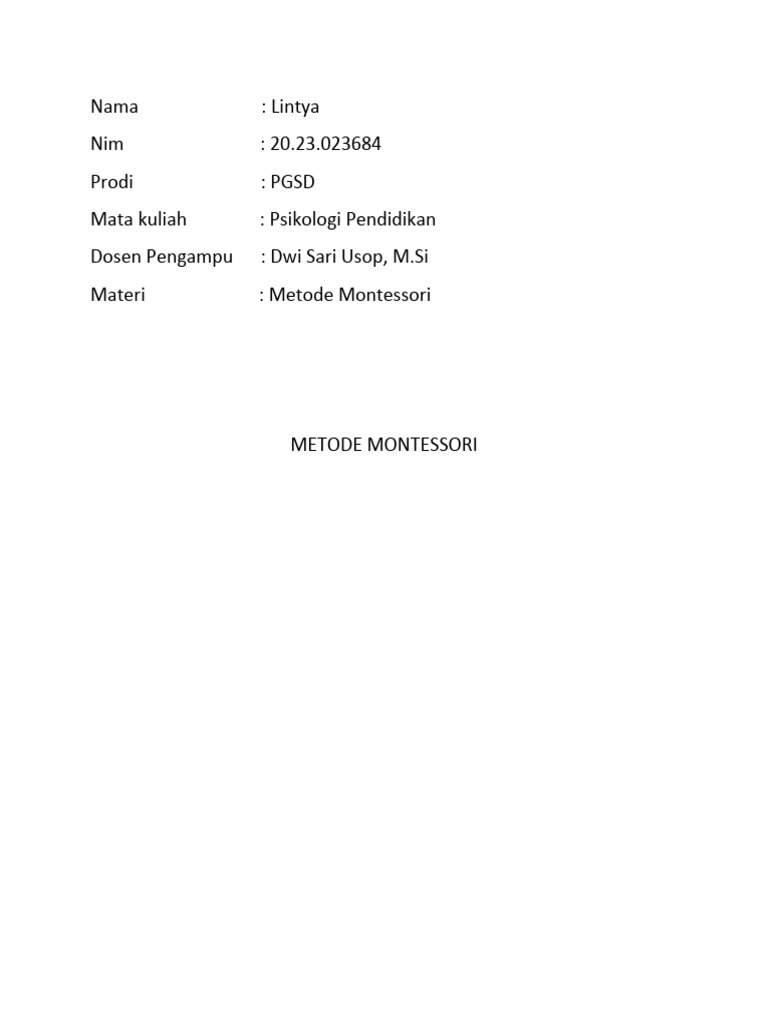 Metode Montessori | PDF