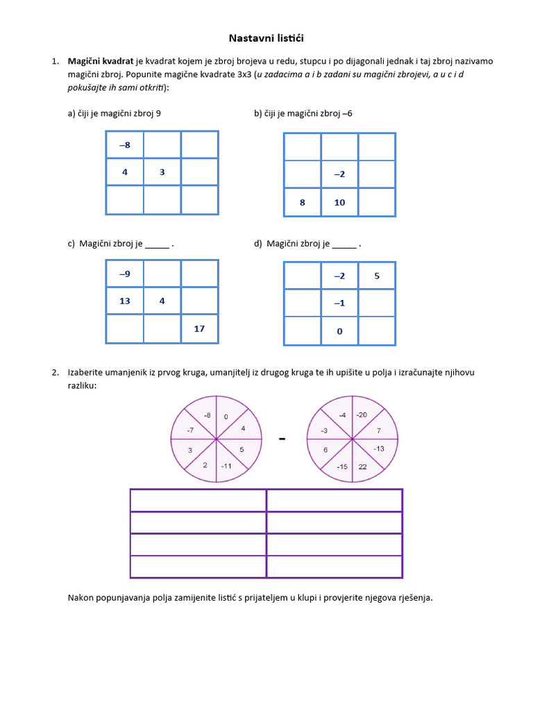 1.7. NL Oduzimanje Cijelih Brojeva | PDF