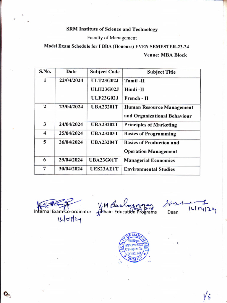 Model Exam Schedule For I & II BBA | PDF | Economies | Business