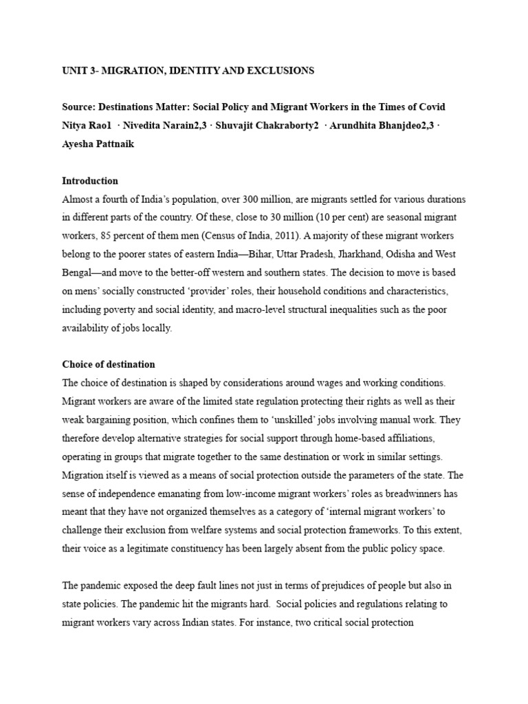 Unit 3 - Migration, Identity and Exclusion | Download Free PDF | Cost ...