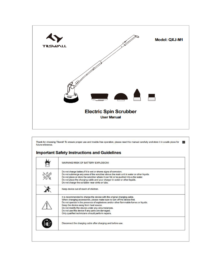 Tilswall QXY-M1 Electric Spin Scrubber Users Manual en | PDF