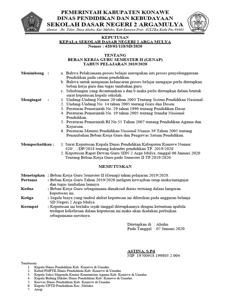 SK 2020 Beban Kerja Genap | PDF