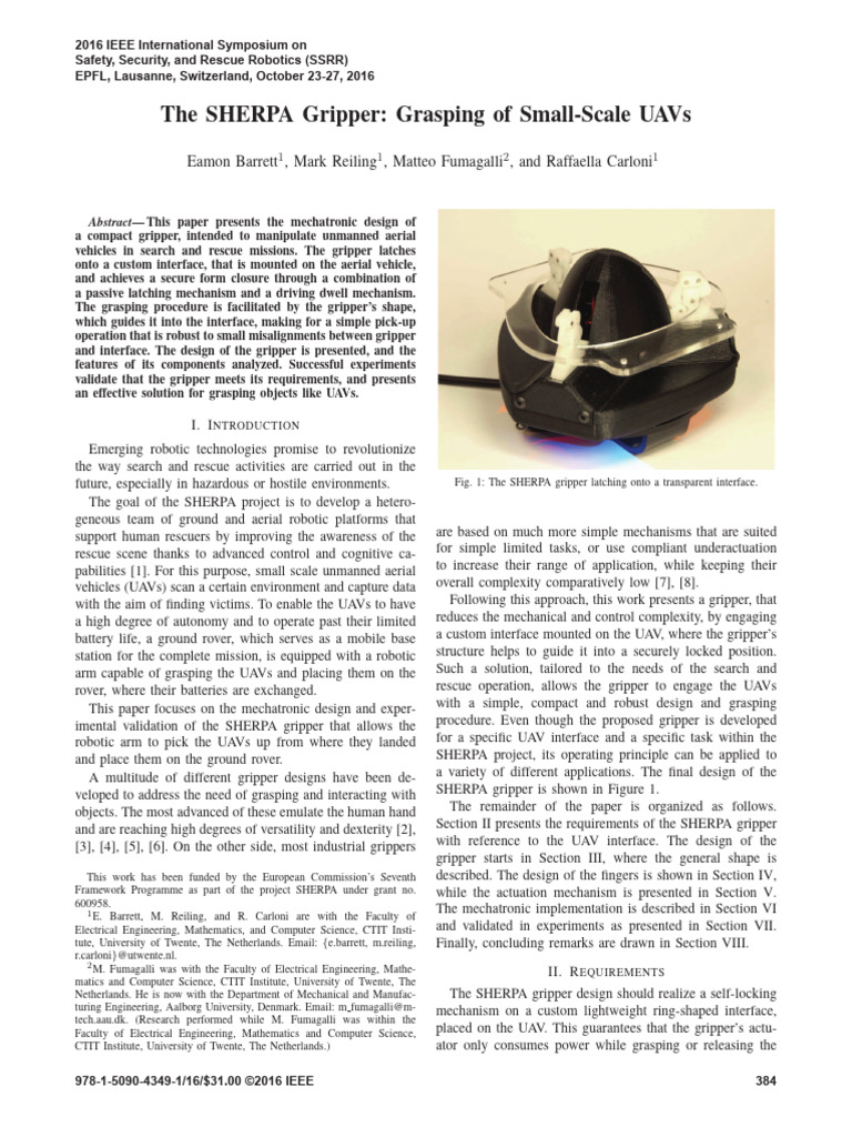 The Sherpa Gripper: Grasping of Small-Scale Uavs: Eamon Barrett, Mark ...