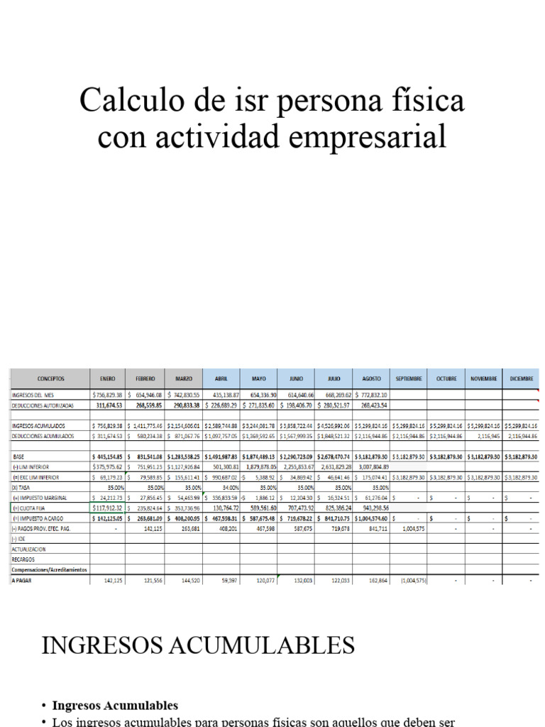 Calculo de Isr Persona Física Con Actividad Empresarial | PDF ...