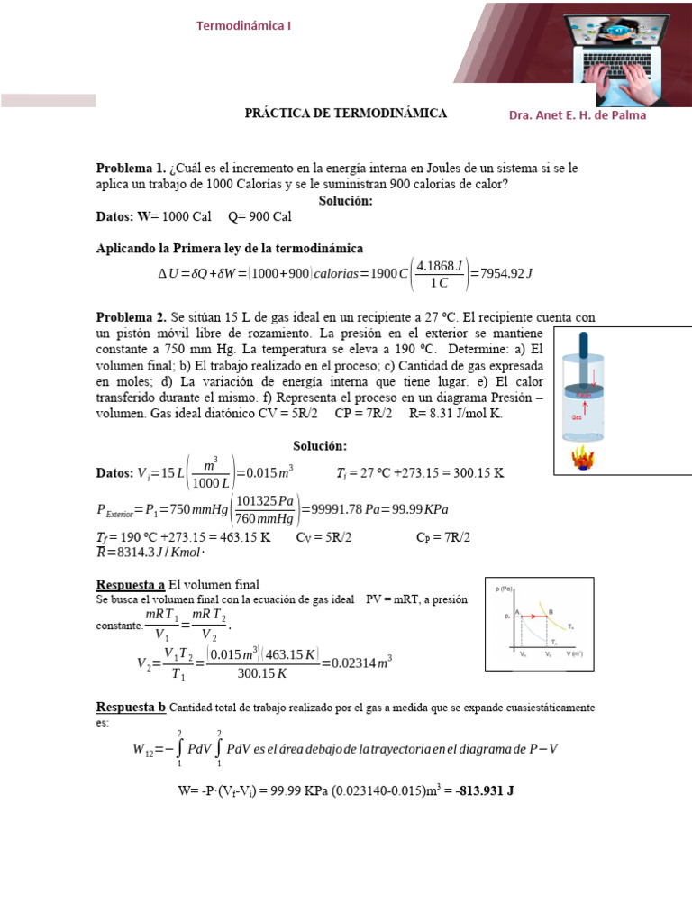 Problemas Resueltos Sistema Cerrado Primera Ley | PDF | Gases | Calor