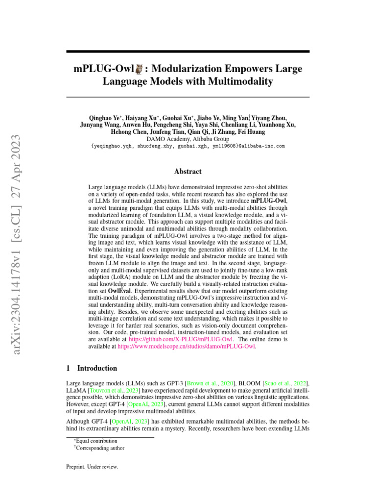 MPLUG-Owl Modularization Empowers Large Language M | PDF | Optical Character Recognition ...