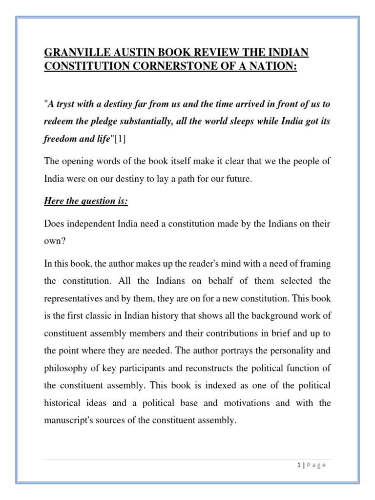 Granville Austin Book Review The Indian Constitution Cornerstone of A ...