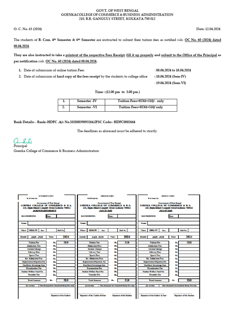 Office Circular 63 Dated 12.04.2024 Fees Receipts | PDF | Finance ...