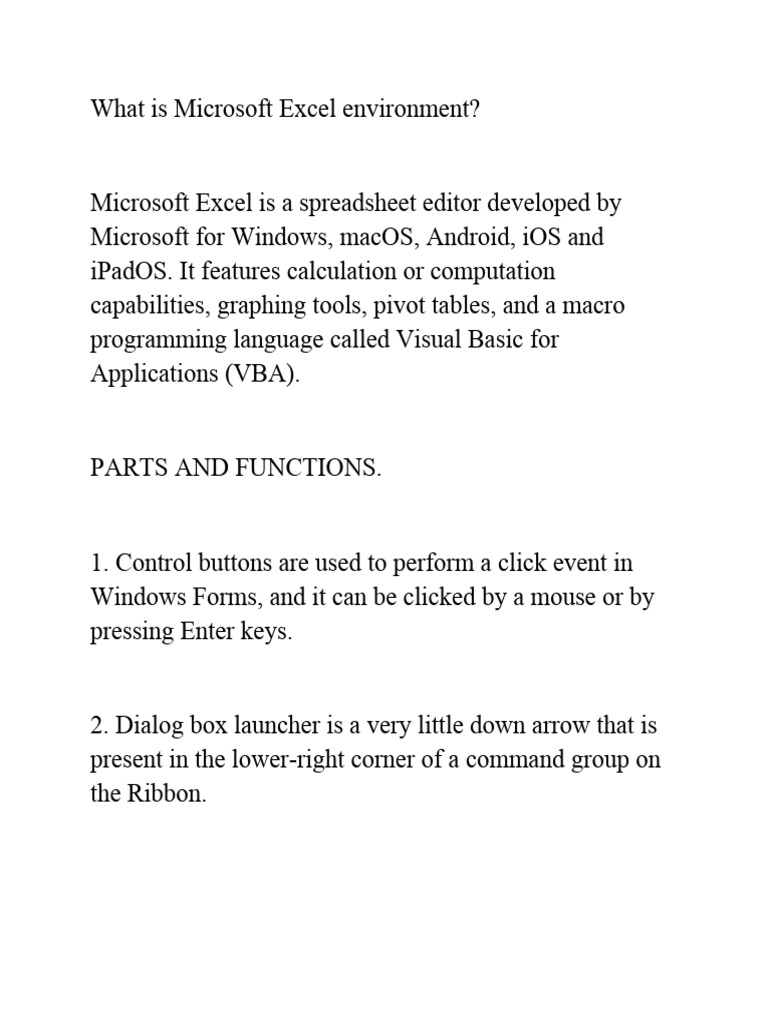 What Is Microsoft Excel Environment | PDF | Microsoft Excel | Spreadsheet