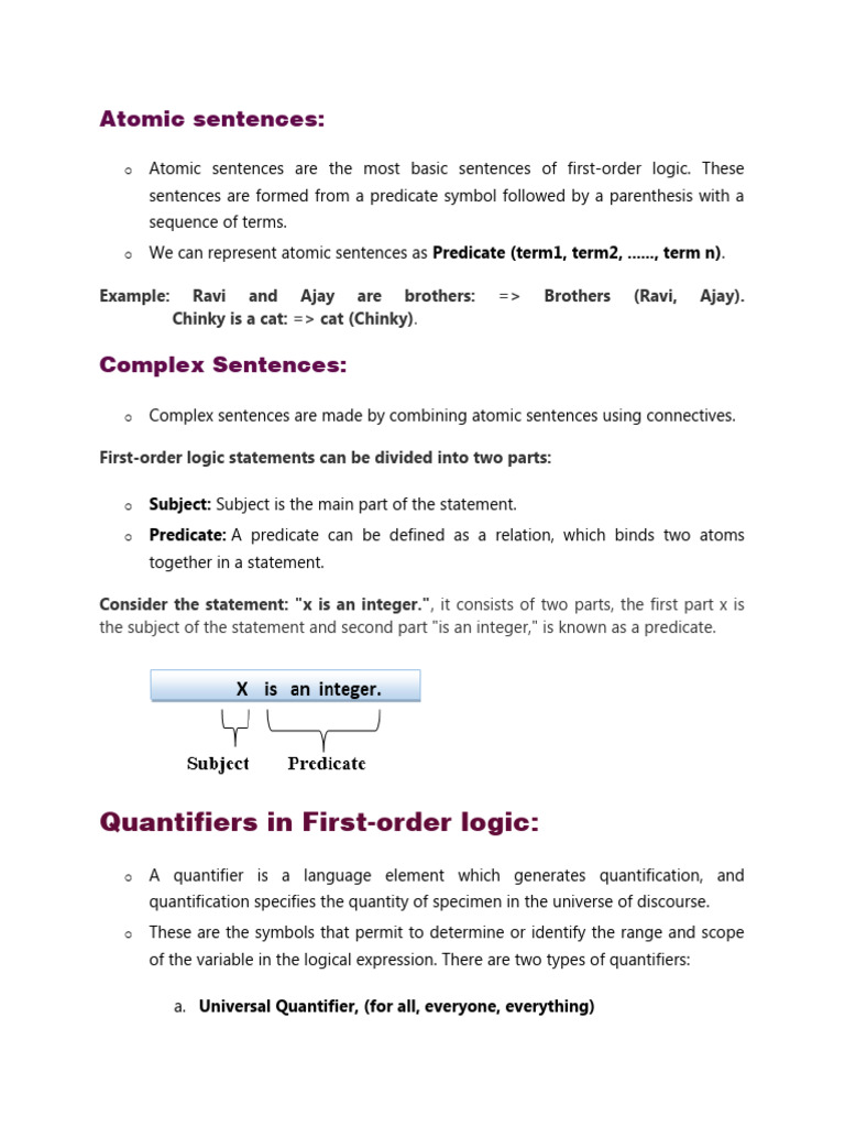 Atomic Sentences:: Quantifiers in First-Order Logic | PDF | First Order Logic | Syntax (Logic)