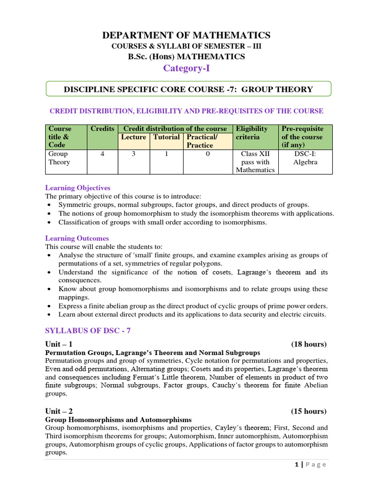 UGCF2022Maths Third Semester Syllabus | PDF | Group (Mathematics) | Integral