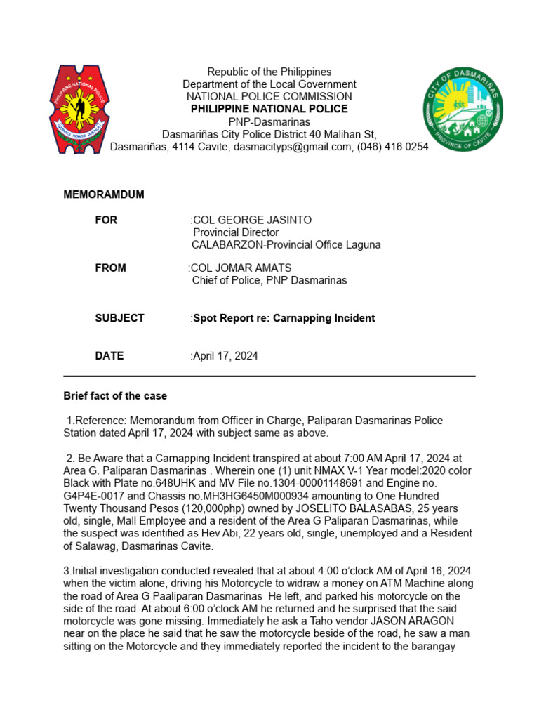 Spot Progress Final Jonas | PDF | Carjacking | Law Enforcement