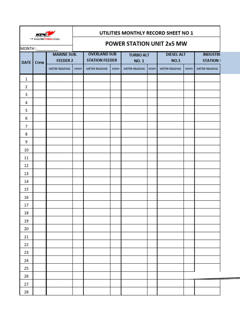Utilities Monthly Log Sheet | PDF | Electric Power | Power (Physics)