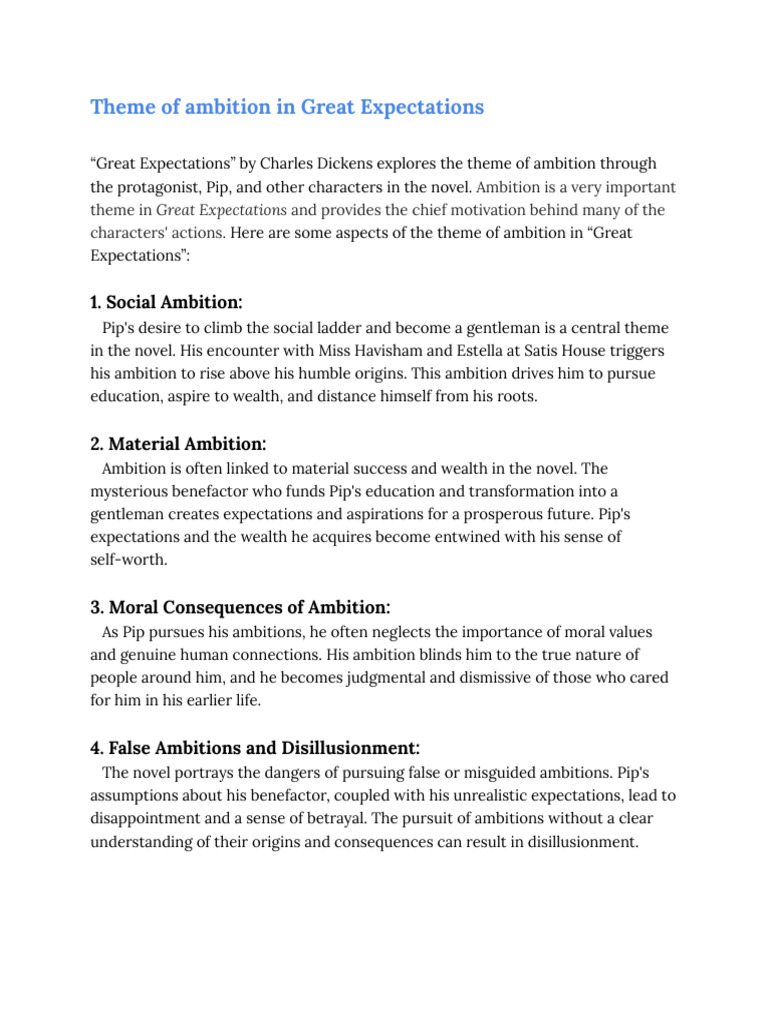 Theme of Ambition in Great Expectations | PDF | Great Expectations ...
