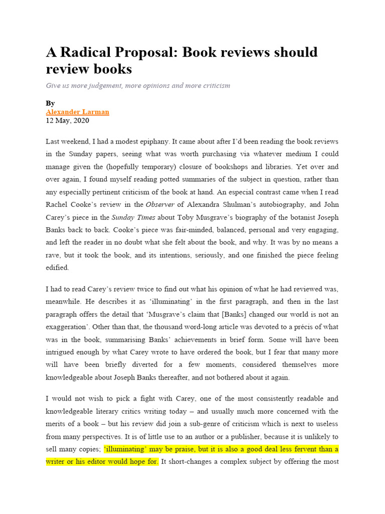 Revamping Book Reviews: More Critique Needed | PDF | Books