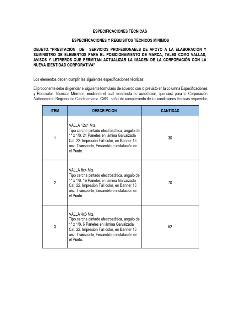 Anexo Especificaciones Técnicas | PDF