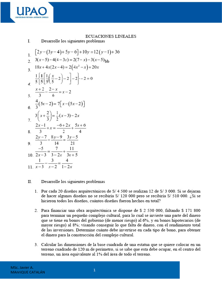 PRÁCTICA Semana 3 DERECHO Ecuaciones Lin- Cua- Exp-Log | PDF | Matemáticas | Objetos matemáticos