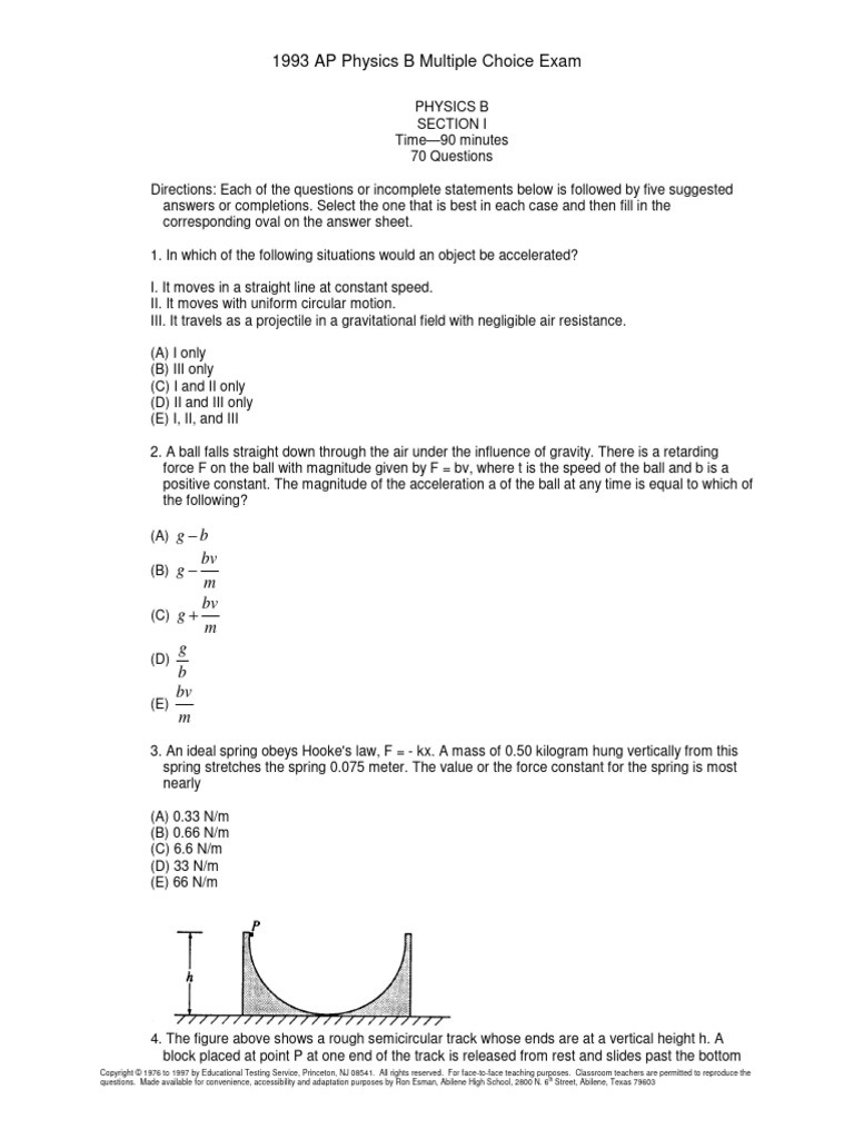 AP Physics B 1993 With Answers | PDF | Electromagnetic Radiation | Electron