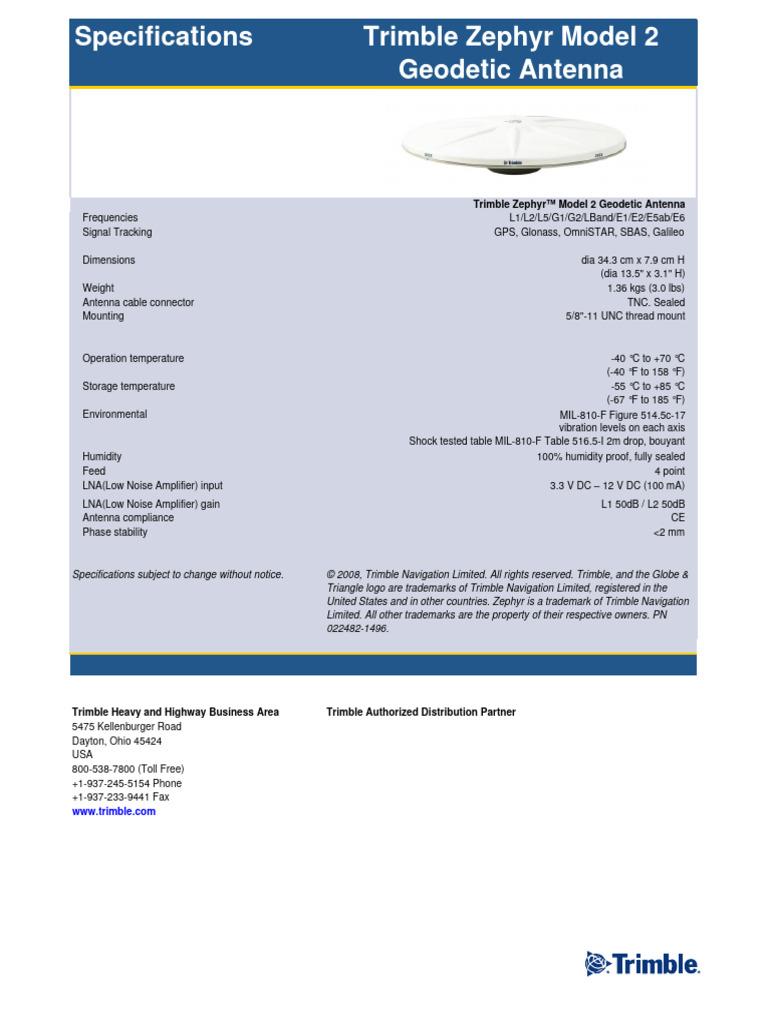 Trimble Zephyr Model 2 Geodetic Antenna | PDF | Wireless | Electrical Engineering