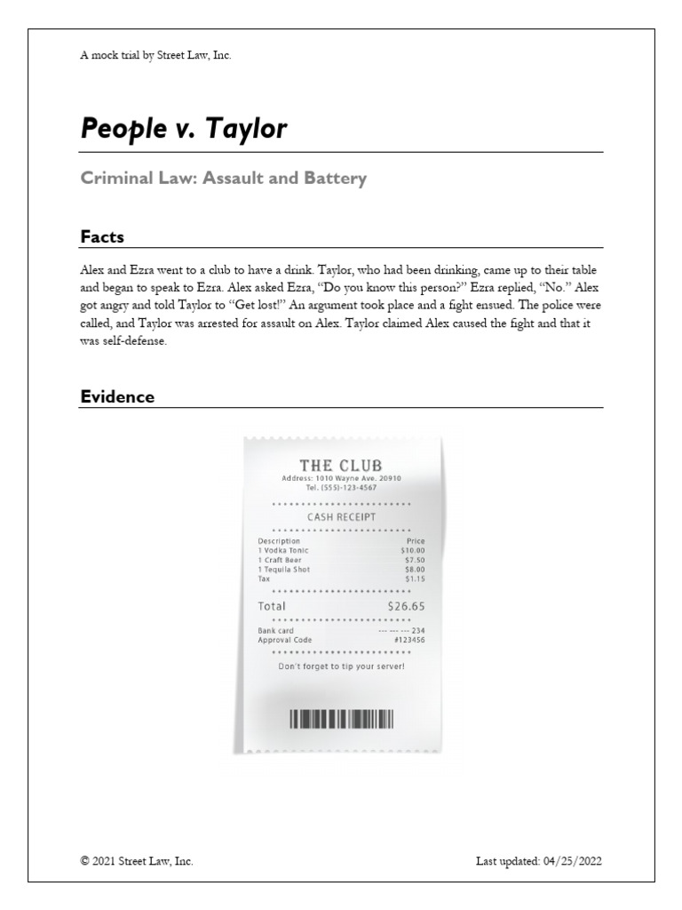 People v. Taylor: Mock Trial Overview | PDF | Assault | Battery (Crime)