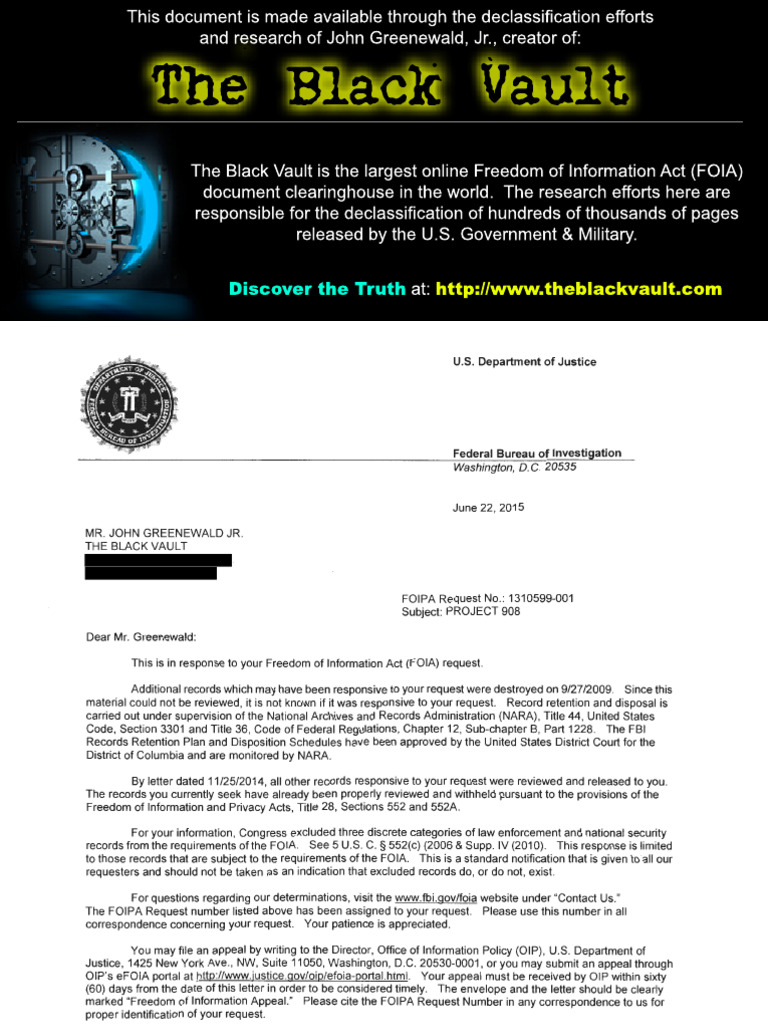 908 FBI Destroyed | PDF | American Government | Federal Bureau Of ...