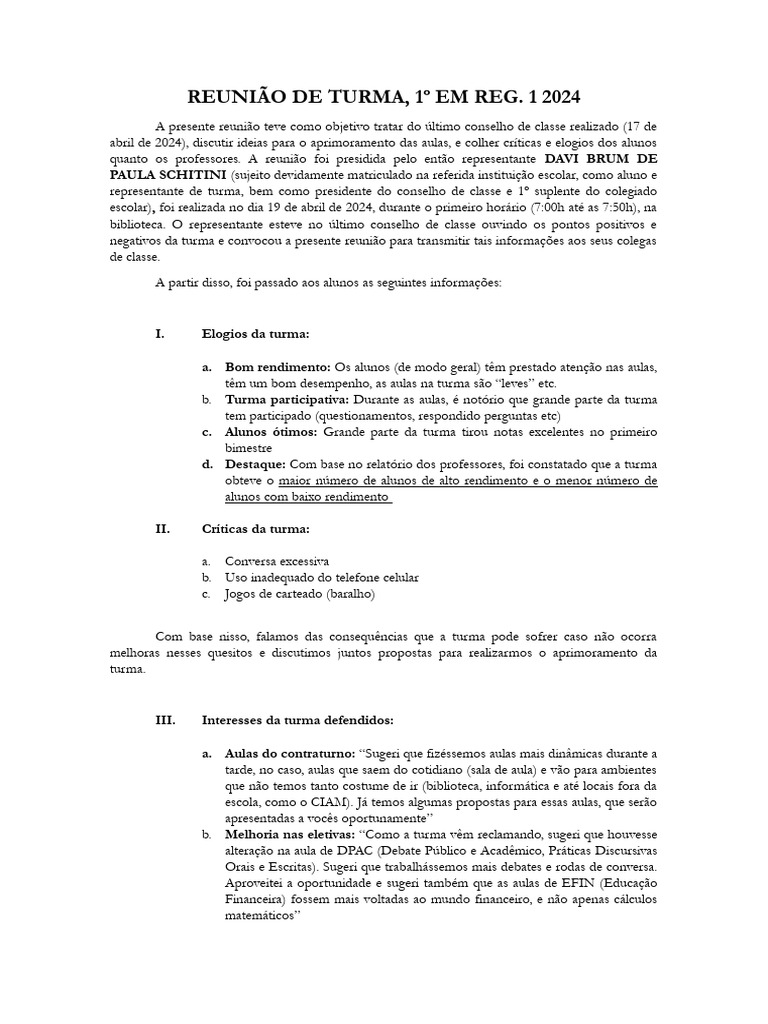 X Ata Reunião de Turma Assinado | PDF