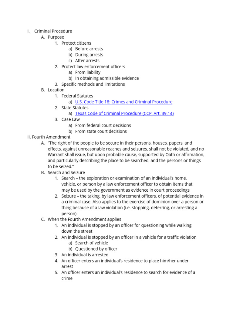 Overview of Criminal Procedure and Fourth Amendment | PDF | Search And ...