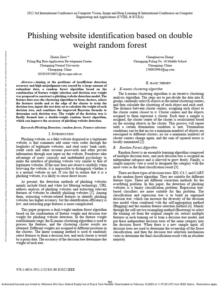 Phishing Website Identification Based On Double Weight Random Forest | PDF | Cluster Analysis ...