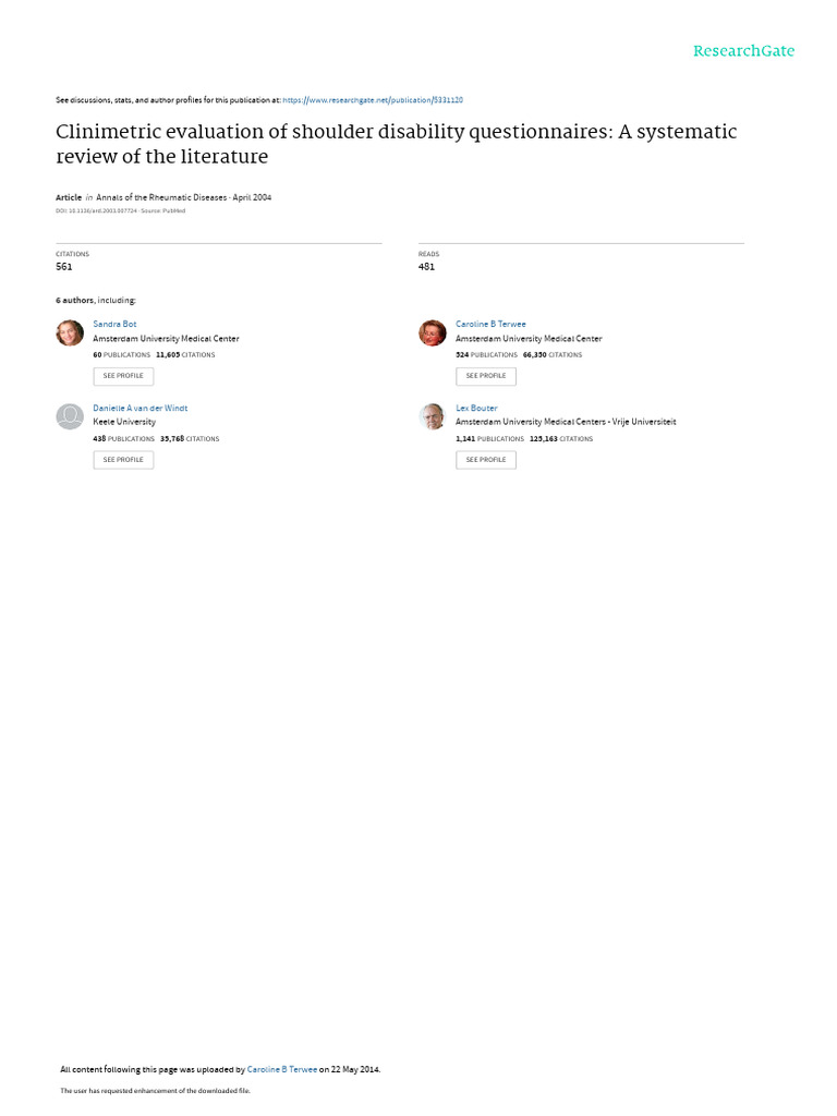 Clinimetric Evaluation of Shoulder Disability Ques | PDF | Validity ...