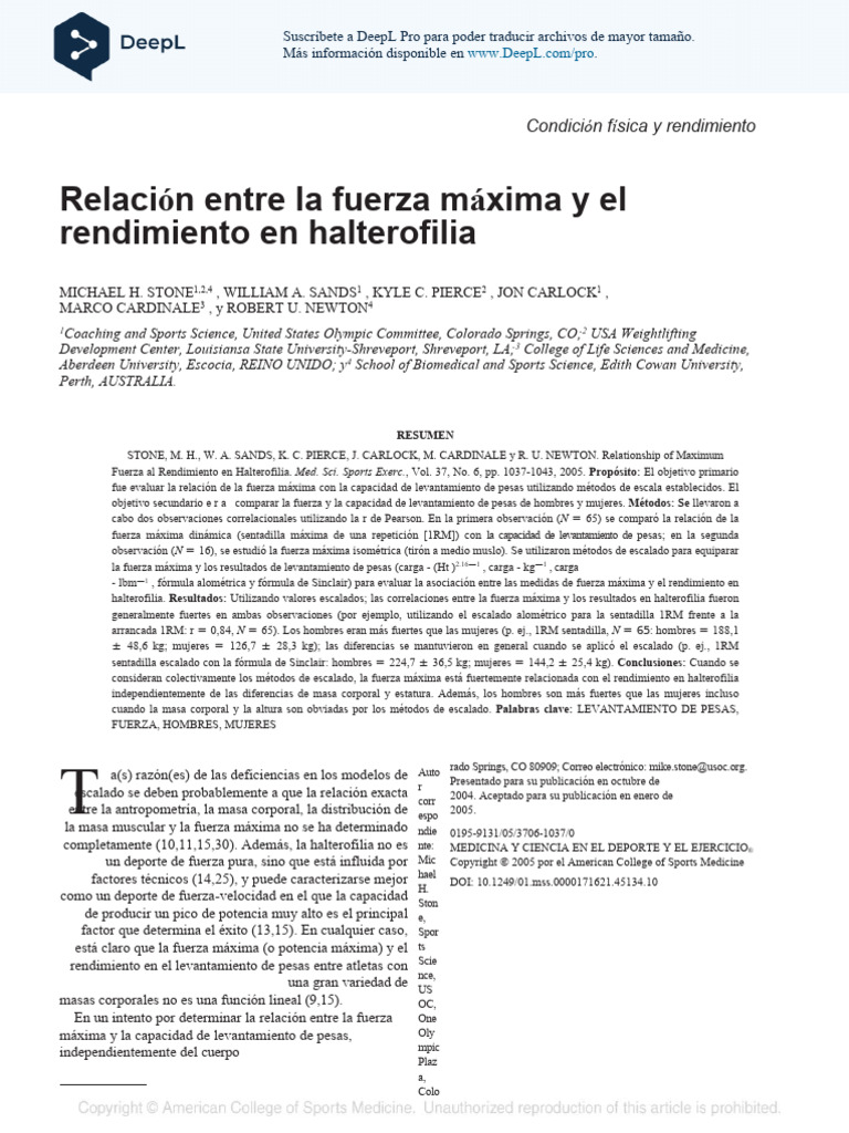Relationship of Maximum Strength To Weightlifting Performance Es | PDF ...
