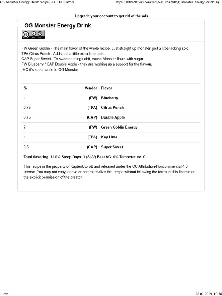 OG Monster Energy Drink Recipe - All The Flavors | PDF
