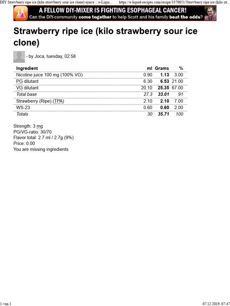 DIY Strawberry Ripe Ice (Kilo Strawberry Sour Ice Clone) Ejuice - E ...