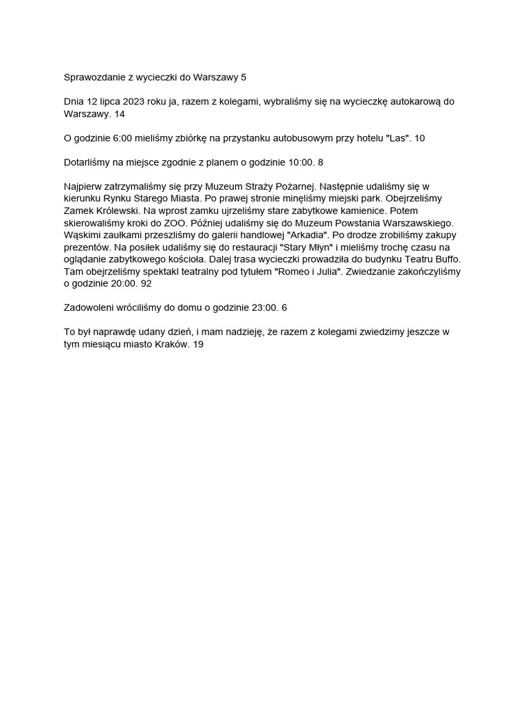 Sprawozdanie Z Wycieczki Do Warszawy | PDF