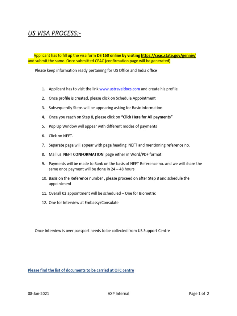 US VISA PROCESS - Business | PDF