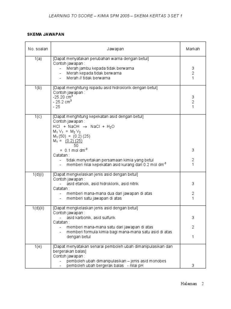 Kimia Skema SPM Kimia k3 Set 1 | PDF