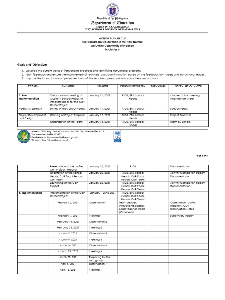 COP Action Plan | PDF | Learning | Behavior Modification