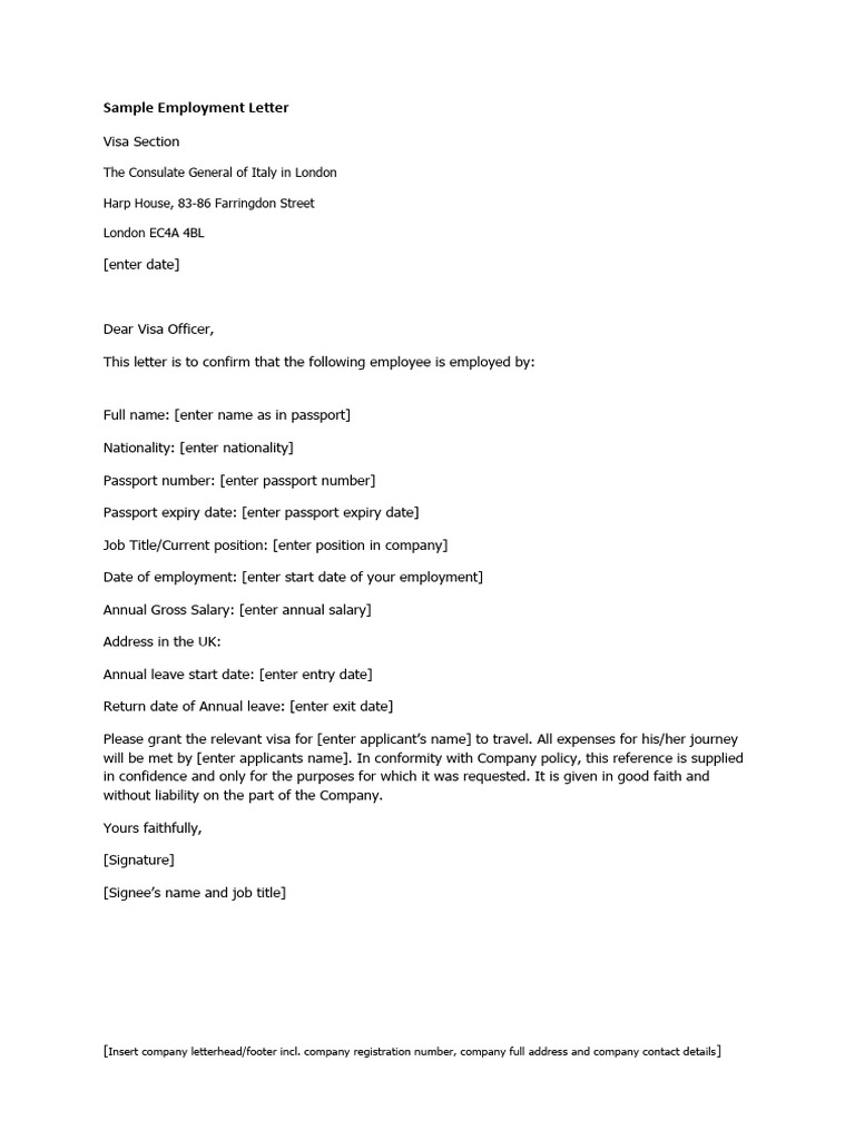 Sample Employment Letter - Italy | PDF