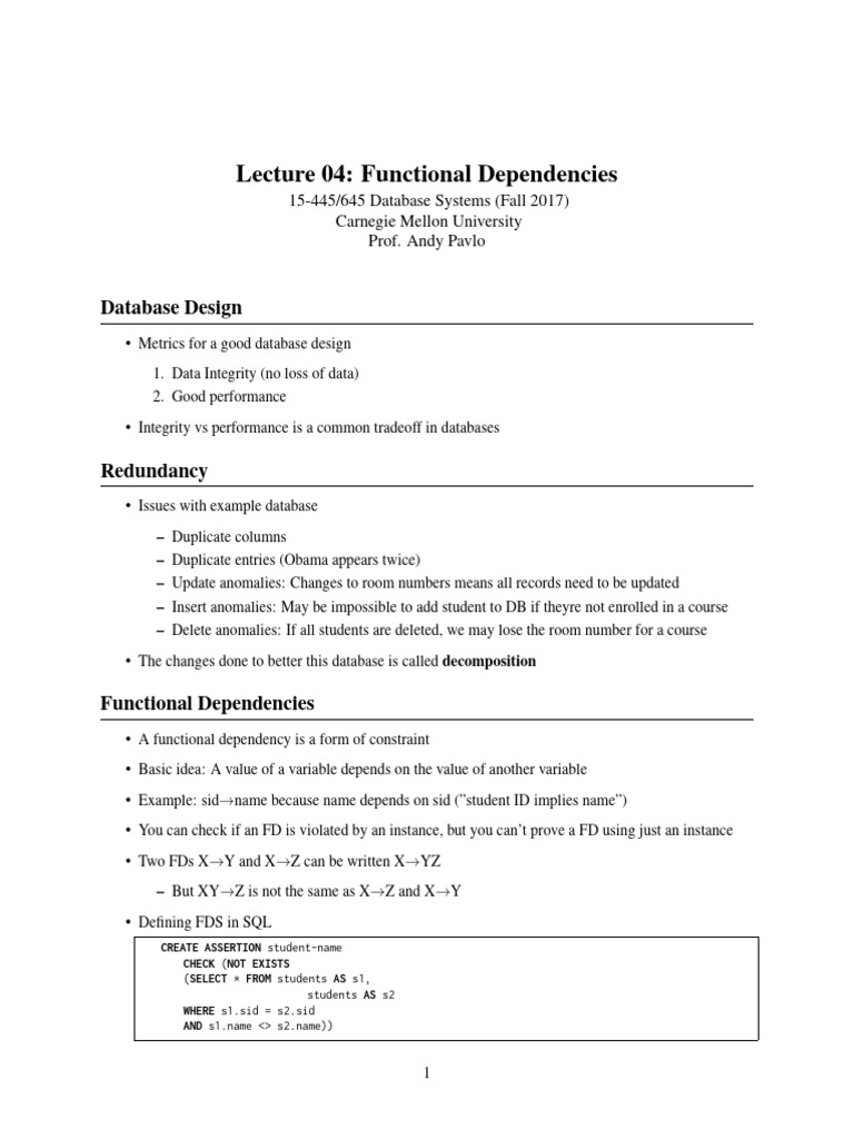Database Design & Dependencies | PDF | Computing | Data