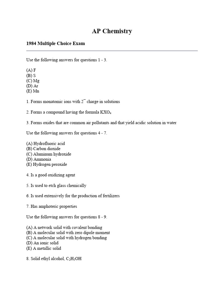 AP Chemistry 1984 With Answers | PDF | Gases | Acid