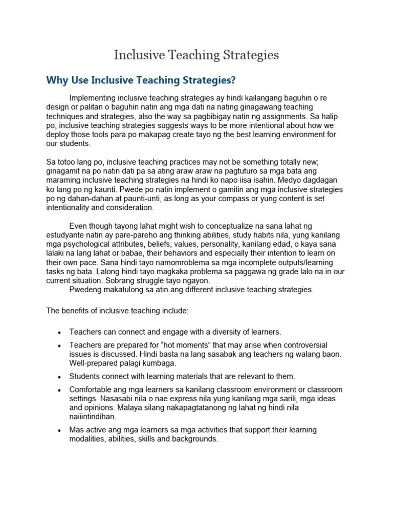 Inclusive Teaching Strategies | PDF