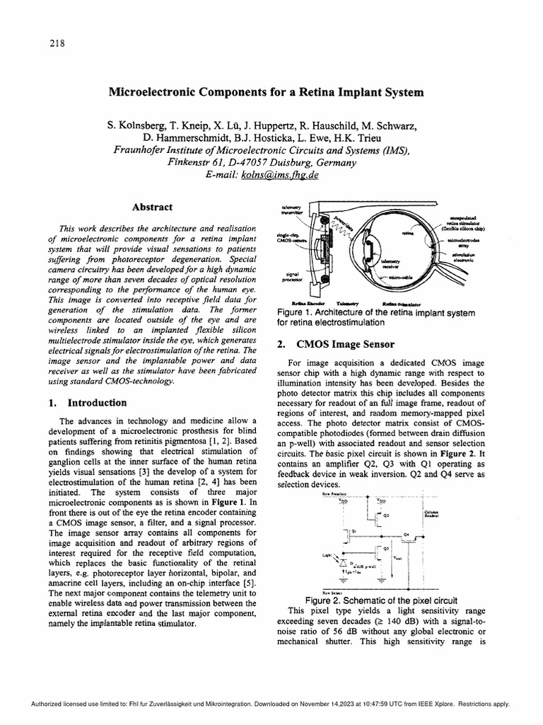 Microelectronic Components For A Retina Implant System | Download Free PDF | Digital Signal ...