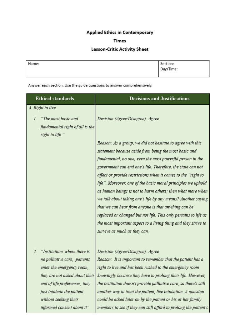 ANECITO FA4 - Lesson-Reflection Activity Sheet | PDF | Autonomy | Dignity