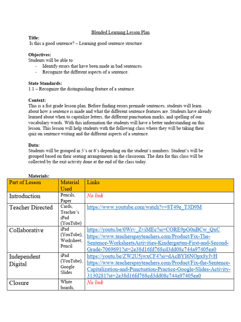 Blended Learning Lesson Plan | PDF | Lesson Plan | Classroom