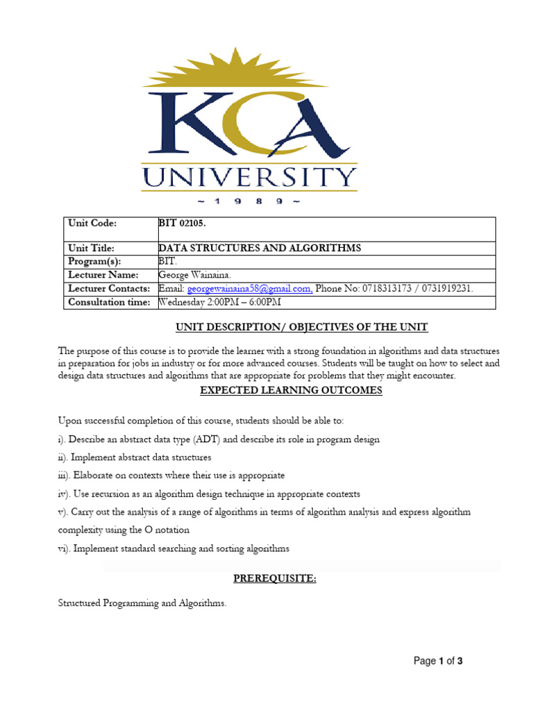 Data Structures and Algorithms Course Guide | PDF | Algorithms ...