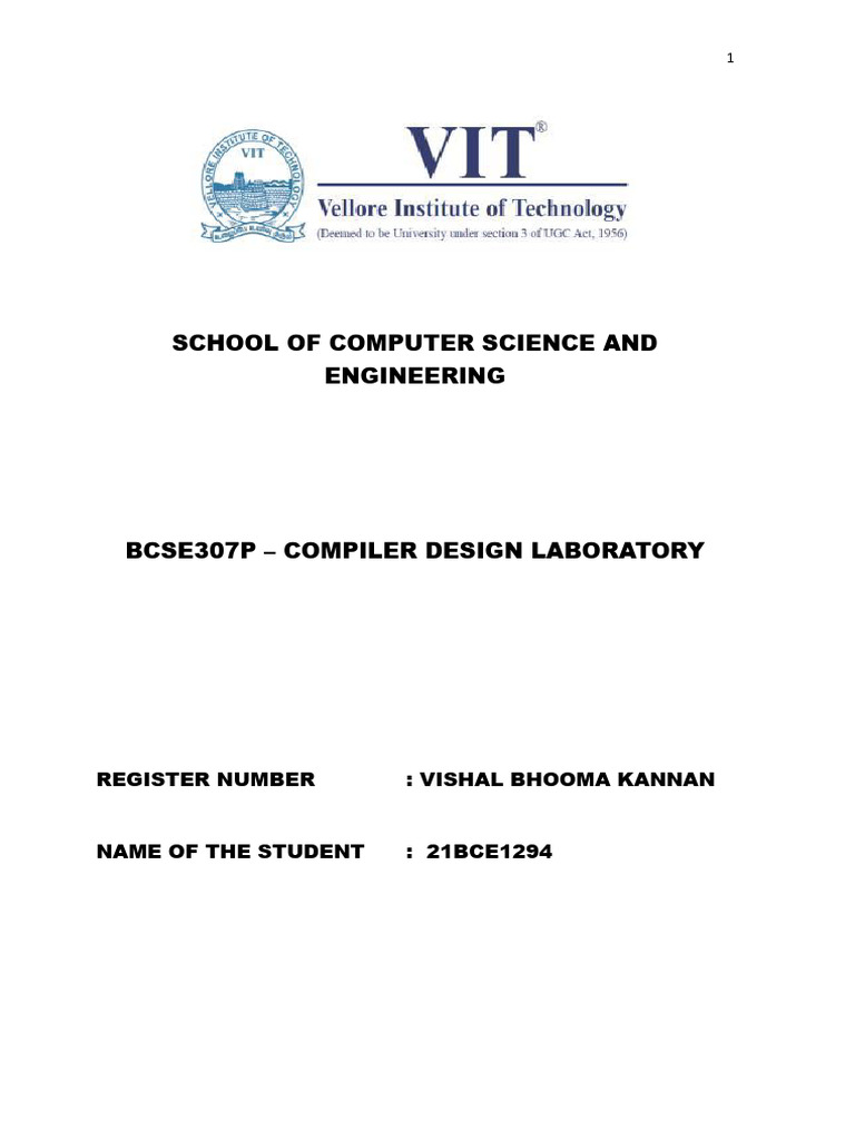 BCSE307P - Compiler Lab Manual | PDF | Compiler | Parsing