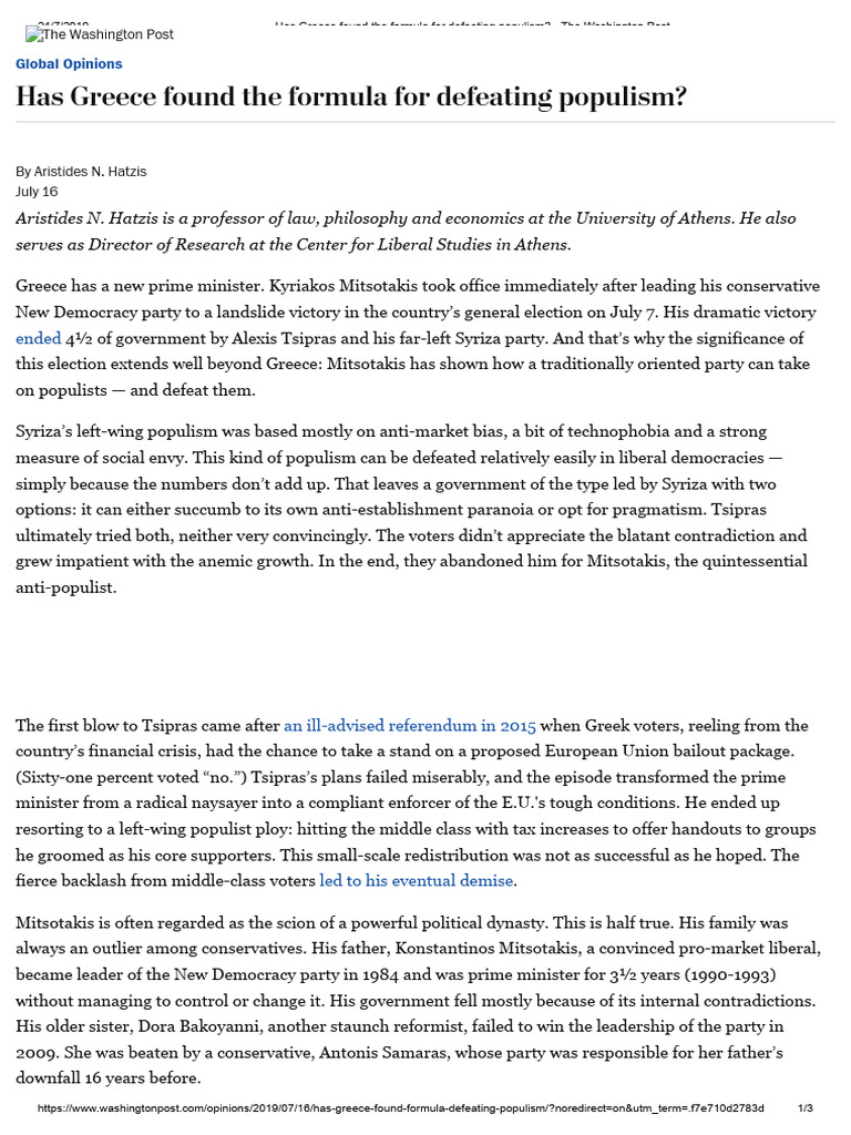 Has Greece Found The Formula For Defeating Populism - The Washington ...